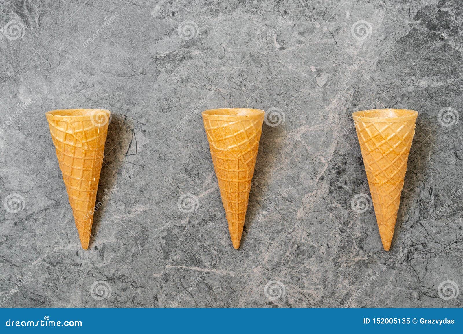 Three Wafer Cones on Stone Background Stock Image - Image of flavor ...