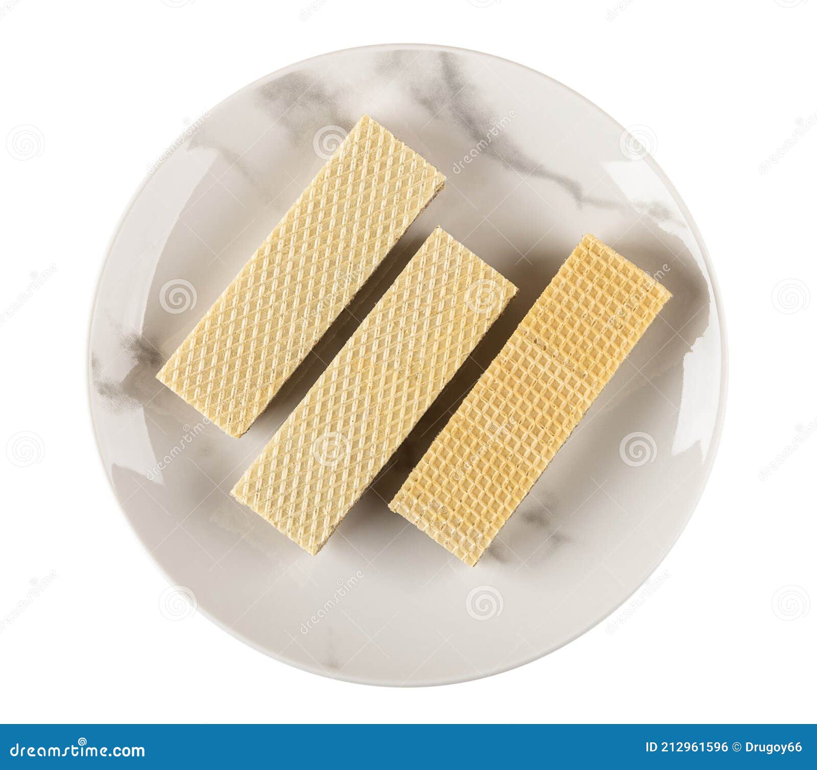 Three Wafers in Plate Isolated on White. Top View Stock Photo - Image ...