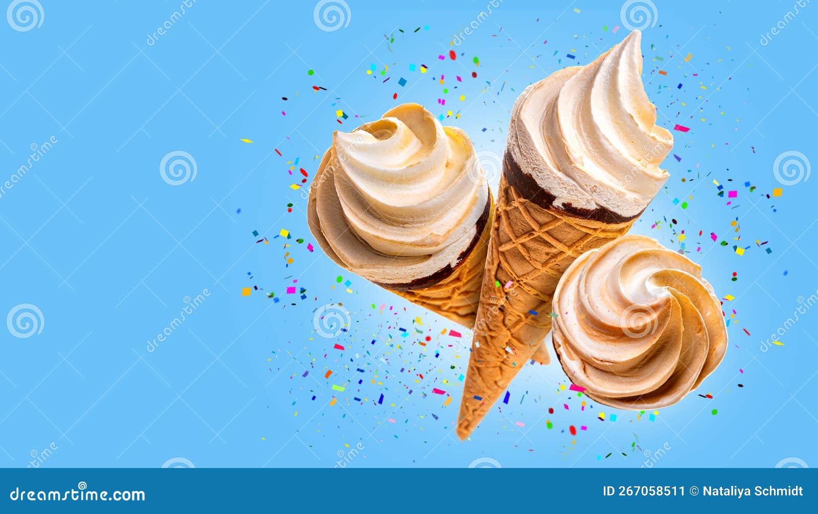 Three Waffle Cones with Ice Cream Stock Image - Image of pile, dairy ...