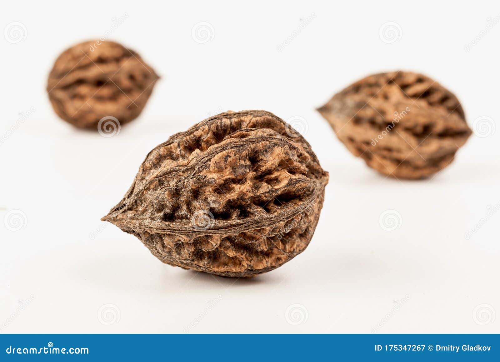 Three Walnuts Side by Side on White Background. Isolated Stock Image ...