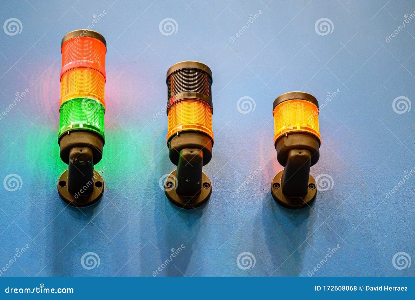 Three Warning Lamps on the Work of Industrial Equipment. Stock Photo ...