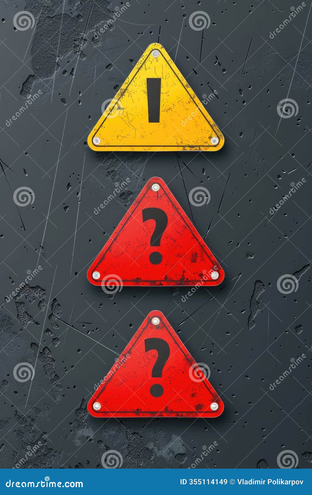 Three Warning Signs with a Question Mark, Suitable for Safety and ...