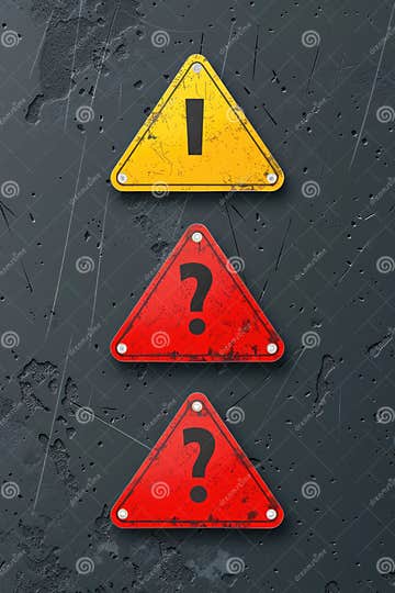 Three Warning Signs with a Question Mark, Suitable for Safety and ...