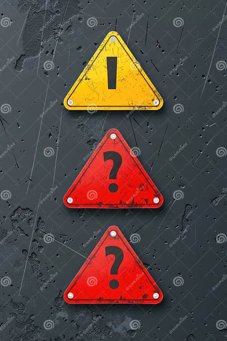 Three Warning Signs with a Question Mark, Suitable for Safety and ...