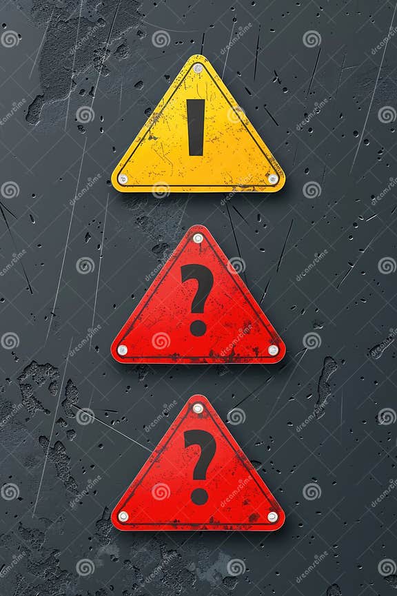 Three Warning Signs with a Question Mark, Suitable for Safety and ...