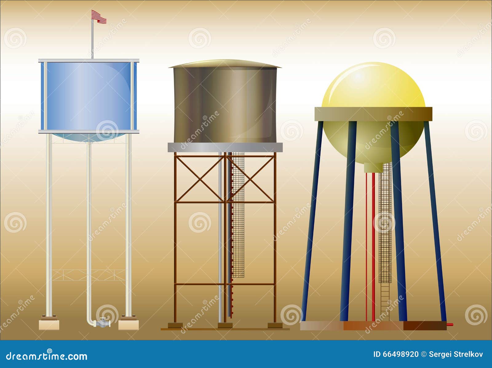 Three water towers stock vector. Illustration of color - 66498920