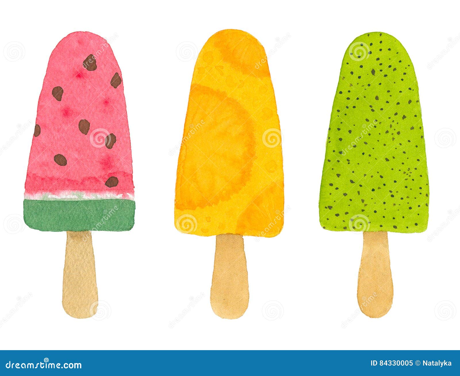 Three Watercolor Fruit Popsicle Stock Image - Image of frosting ...