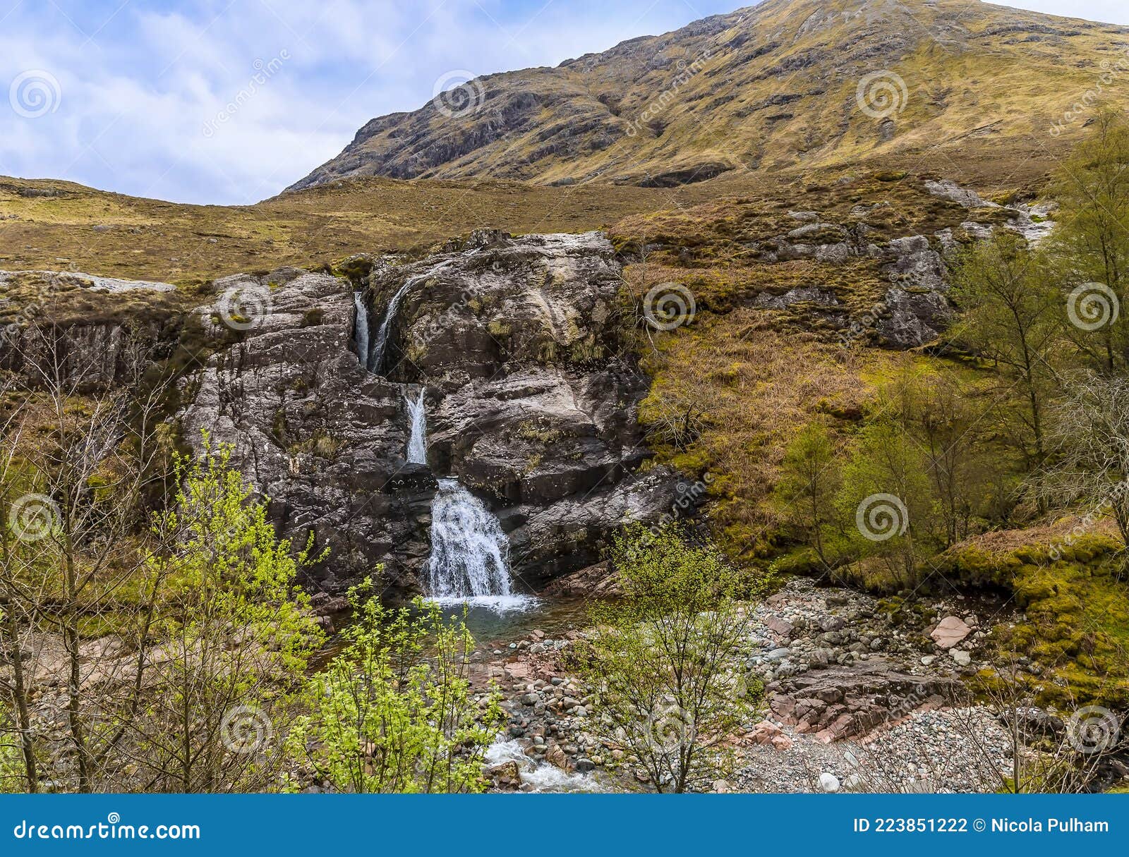 Three Waterfalls Flow Downhill at Glencoe, Scotland Stock Photo - Image ...