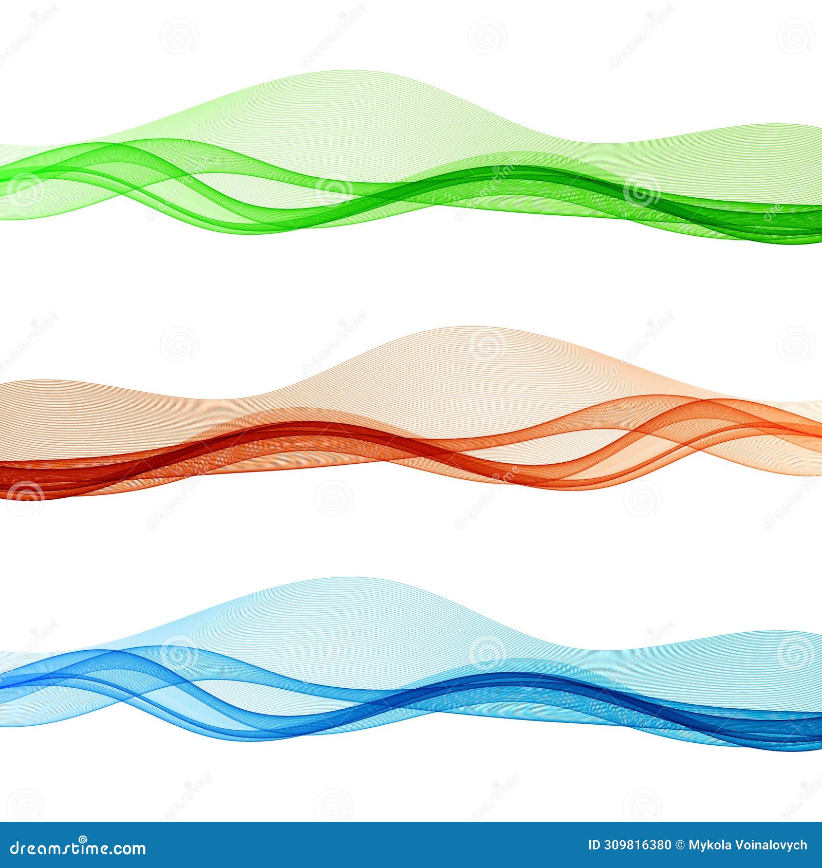 Three Waves Blue, Red and Green on a White Background Stock Photo ...