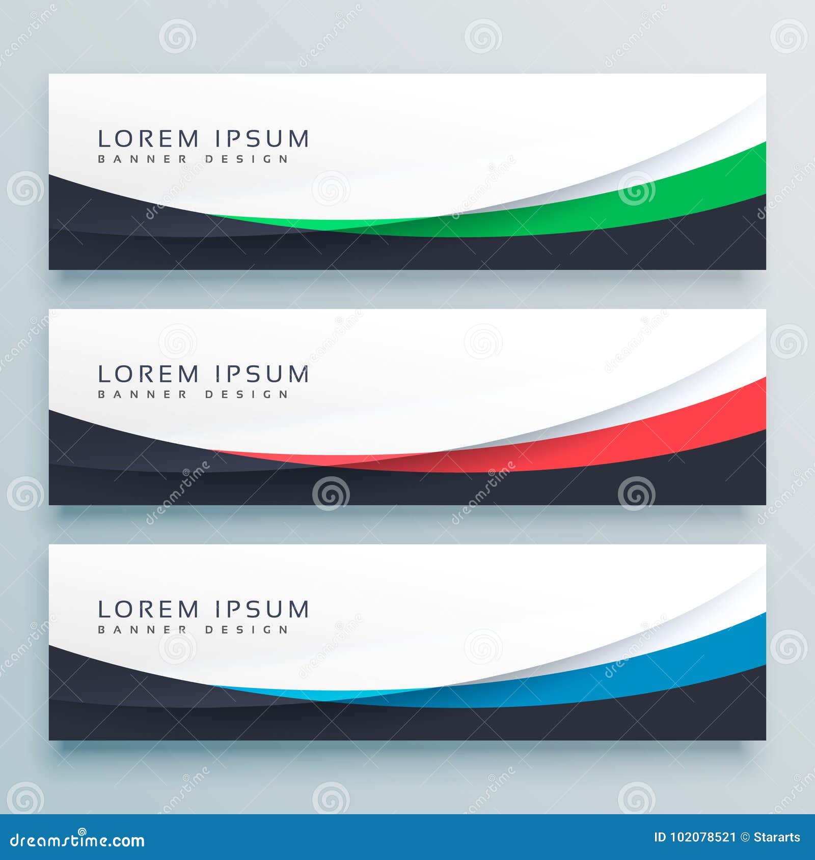 Three Wavy Web Banners Header Design Stock Vector - Illustration of ...