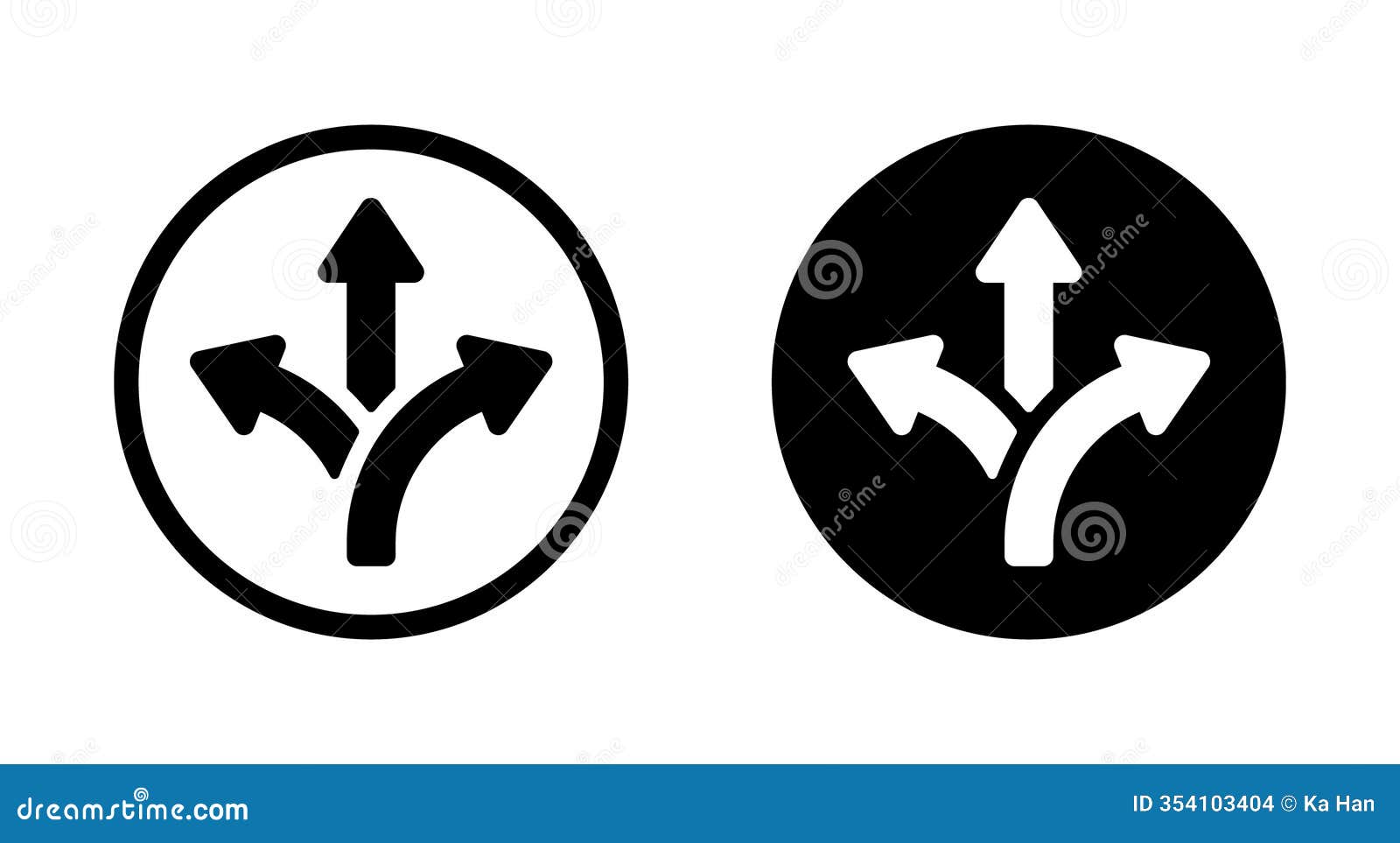 Three Way Direction Arrow Icon on Black Circle. Triple Arrows Sign ...