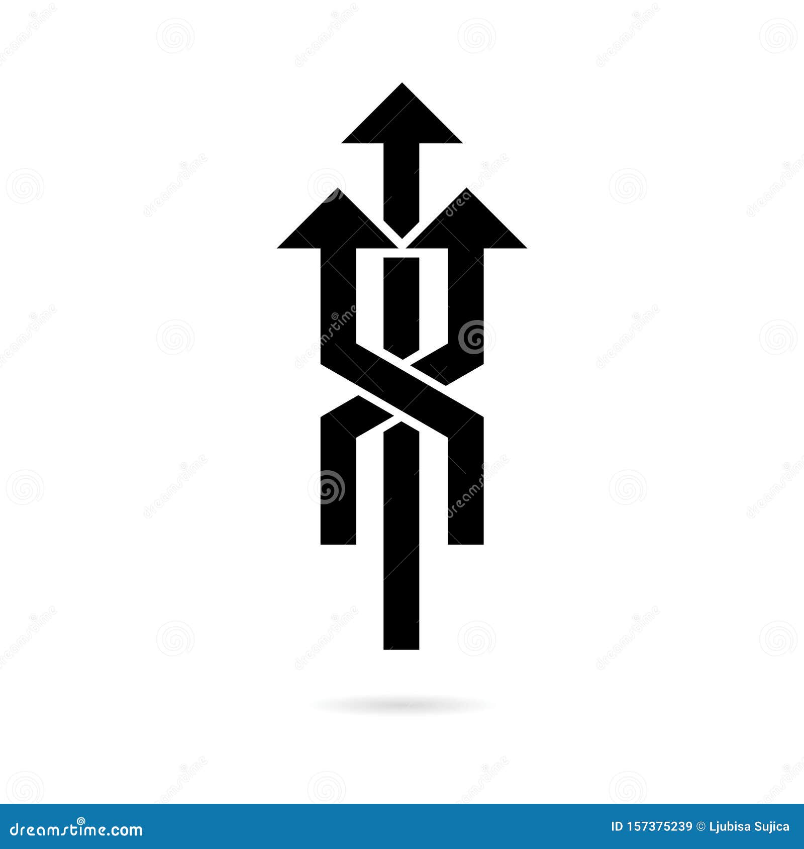 Three Way Direction Arrow Icon In Flat Style Stock Illustration