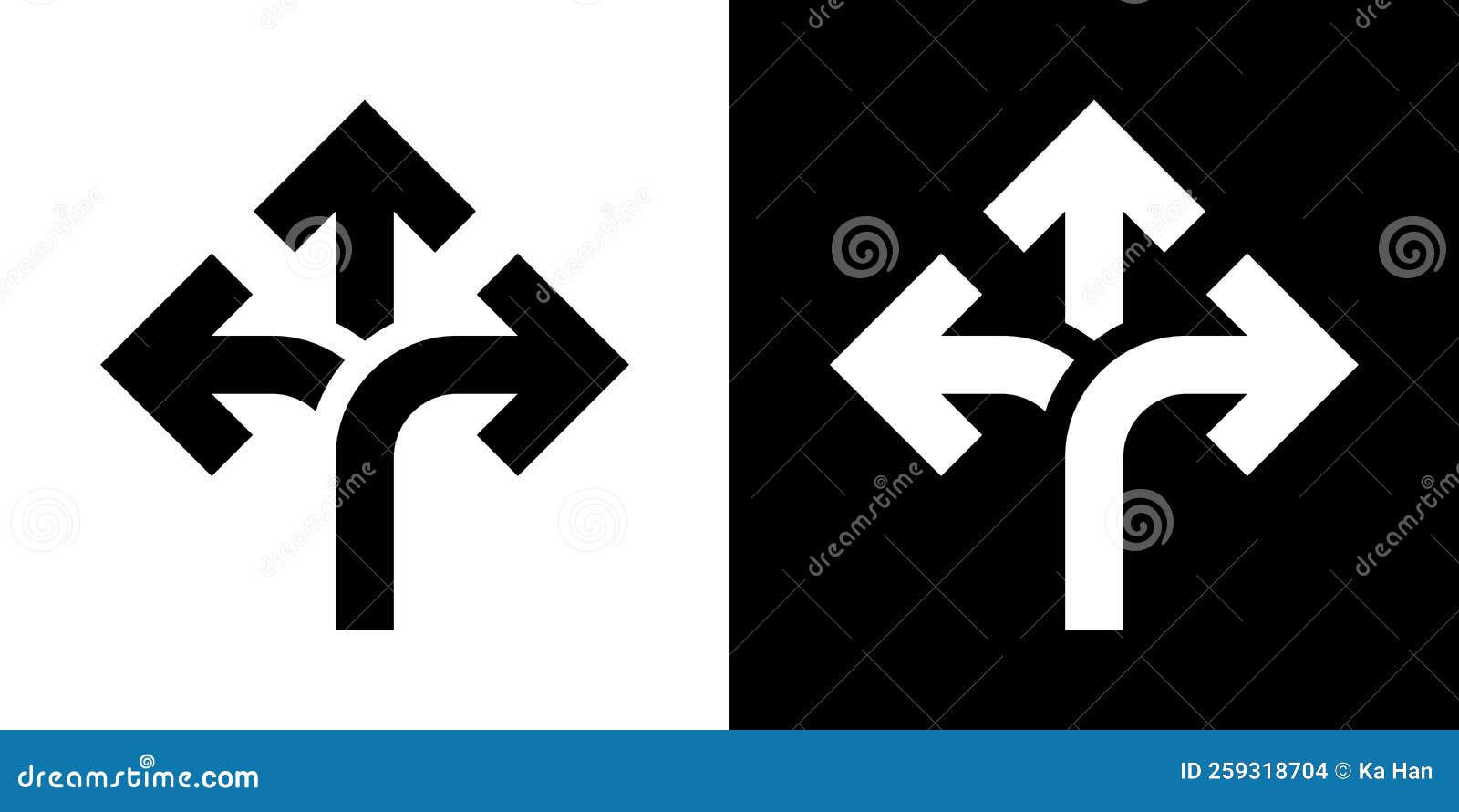 Three Way Direction Arrow Icon Vector In Clipart Concept Crossroads