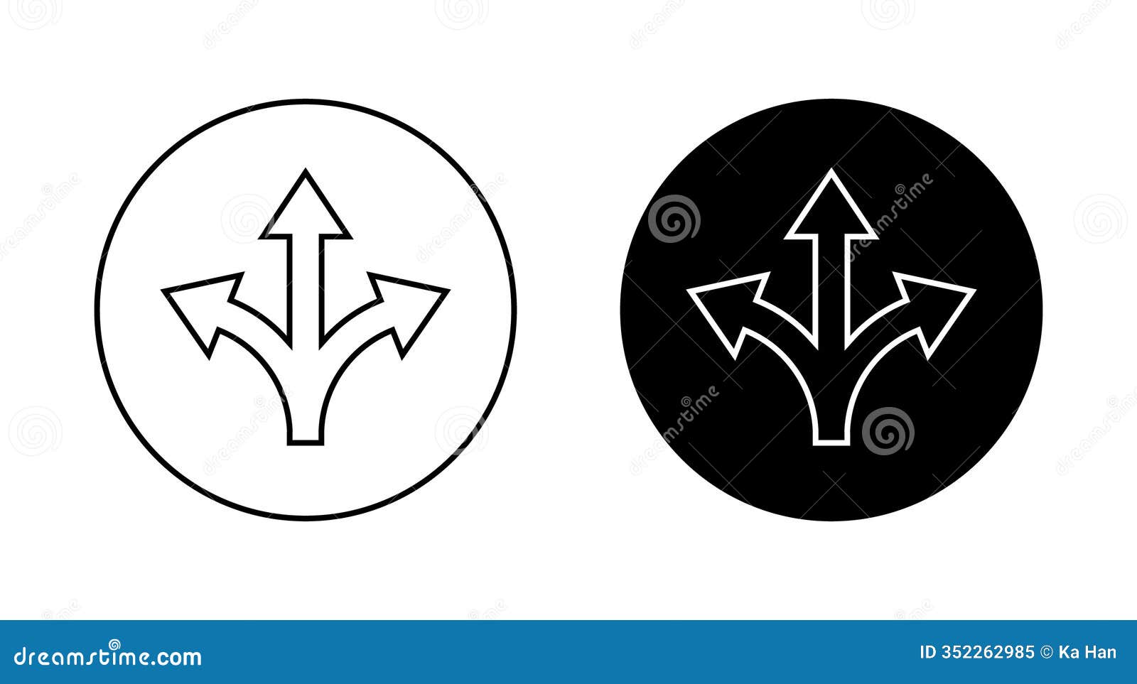 Three Way Direction Arrow Outline Icon on Black Circle Stock ...