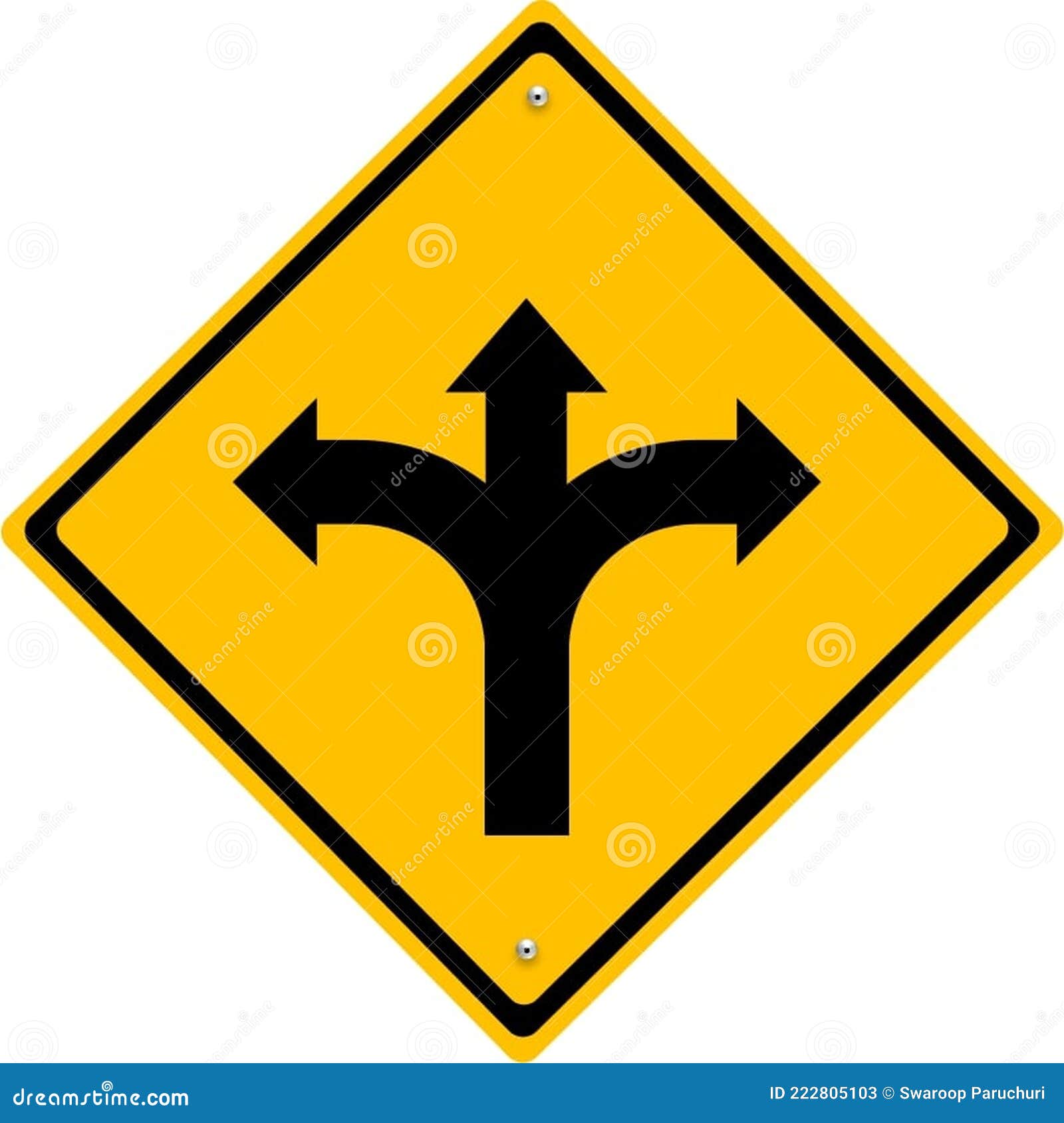 Three Way Fork Road Sign stock vector. Illustration of progress - 222805103