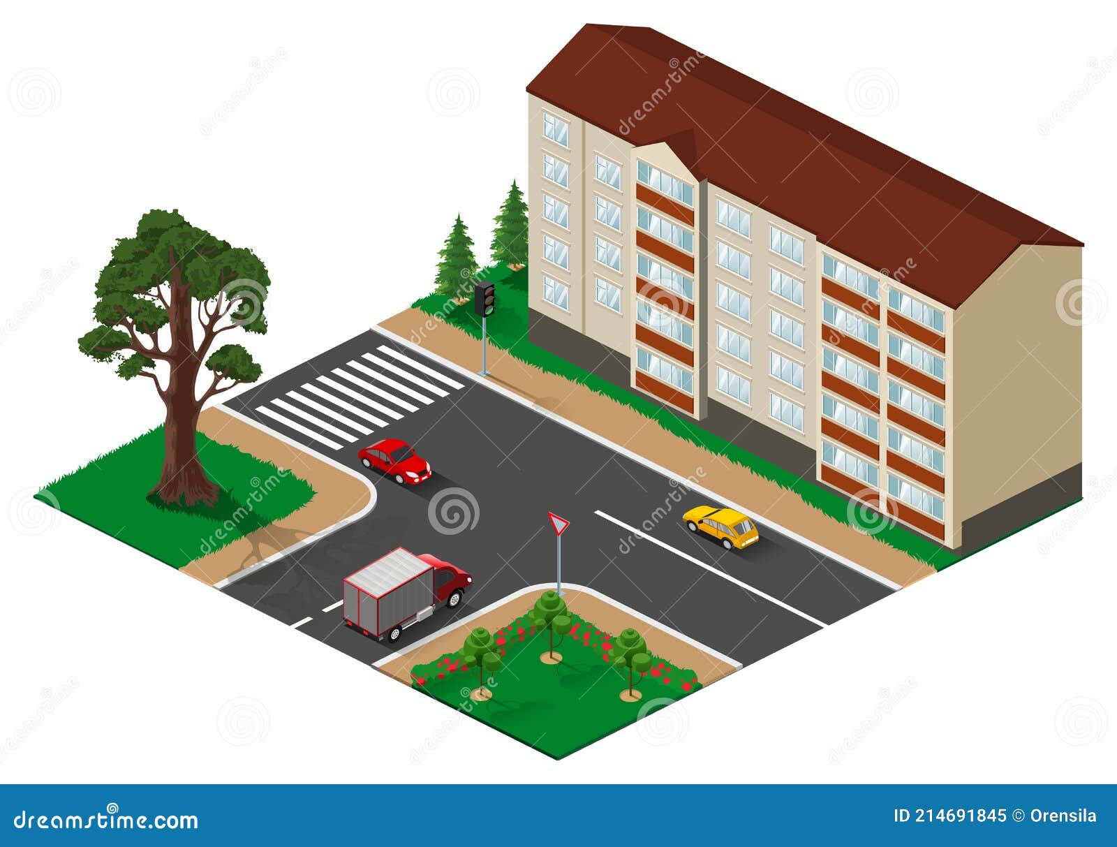Three Way Junction Intersection with Main Road Isometric Illustration ...