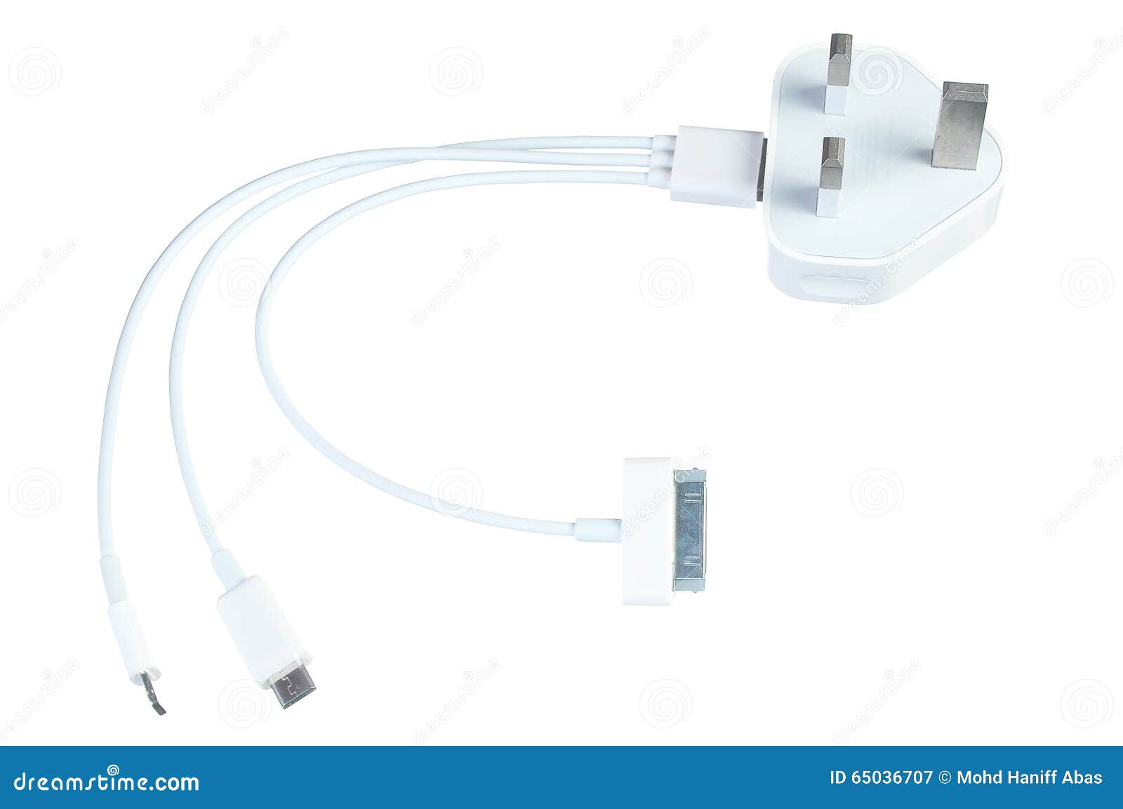 Three Way Usb Phone Charging Cable with Electricity Plug Isolate Stock ...