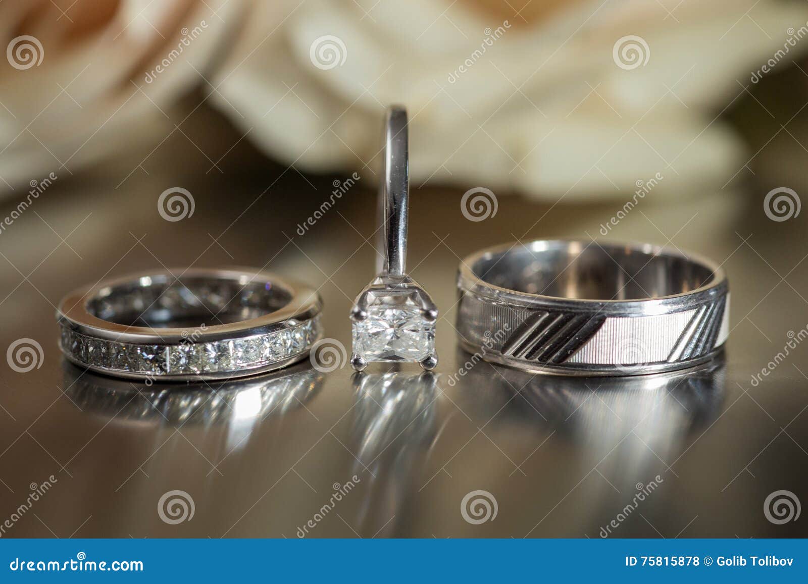 Three wedding rings stock photo. Image of engagement - 75815878