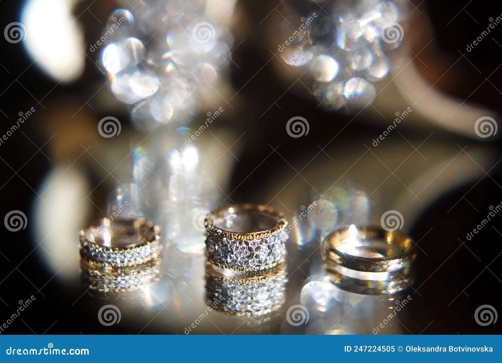 Three Wedding Rings on a Mirror Stock Image - Image of indoor, bridal ...