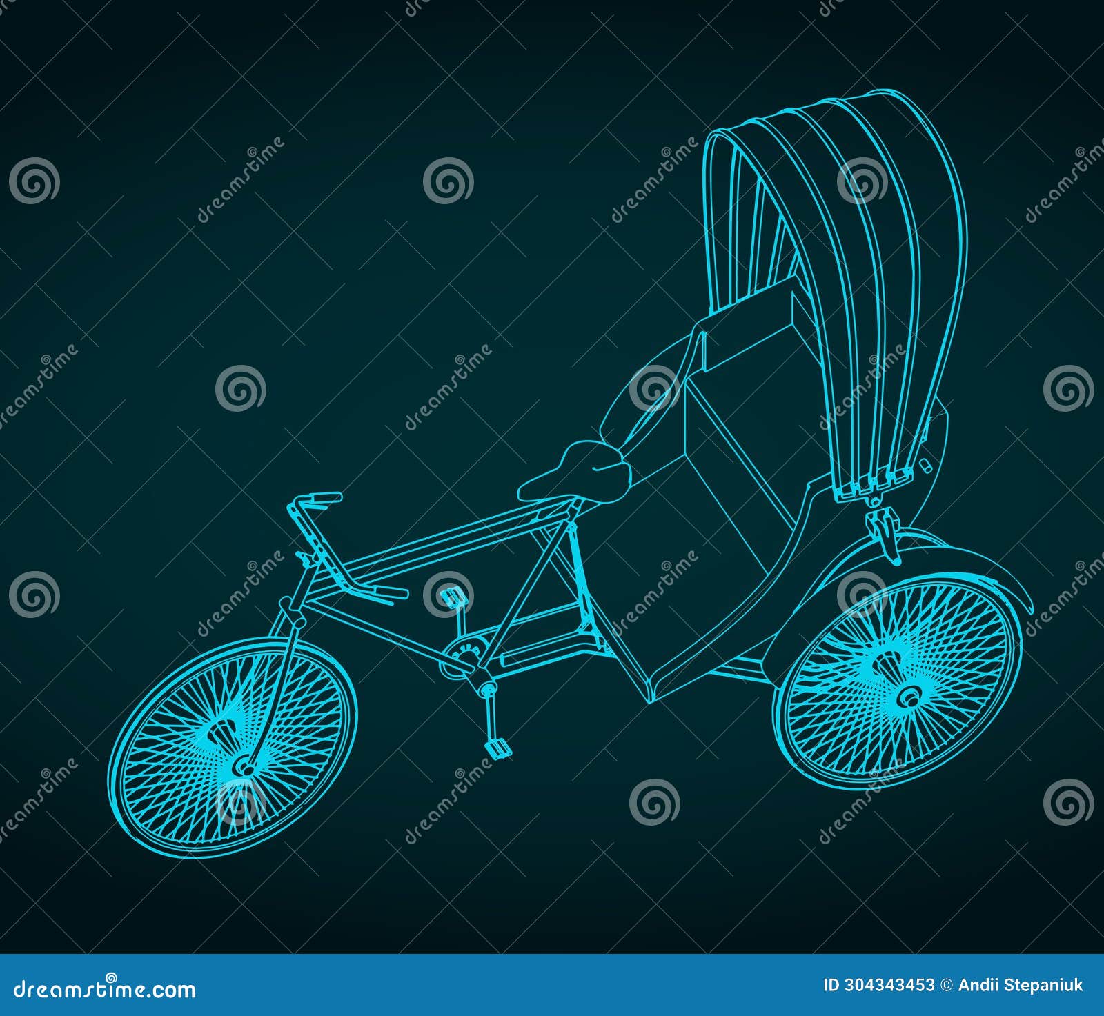 Three Wheeled Man-powered Vehicle Drawing Stock Illustration ...