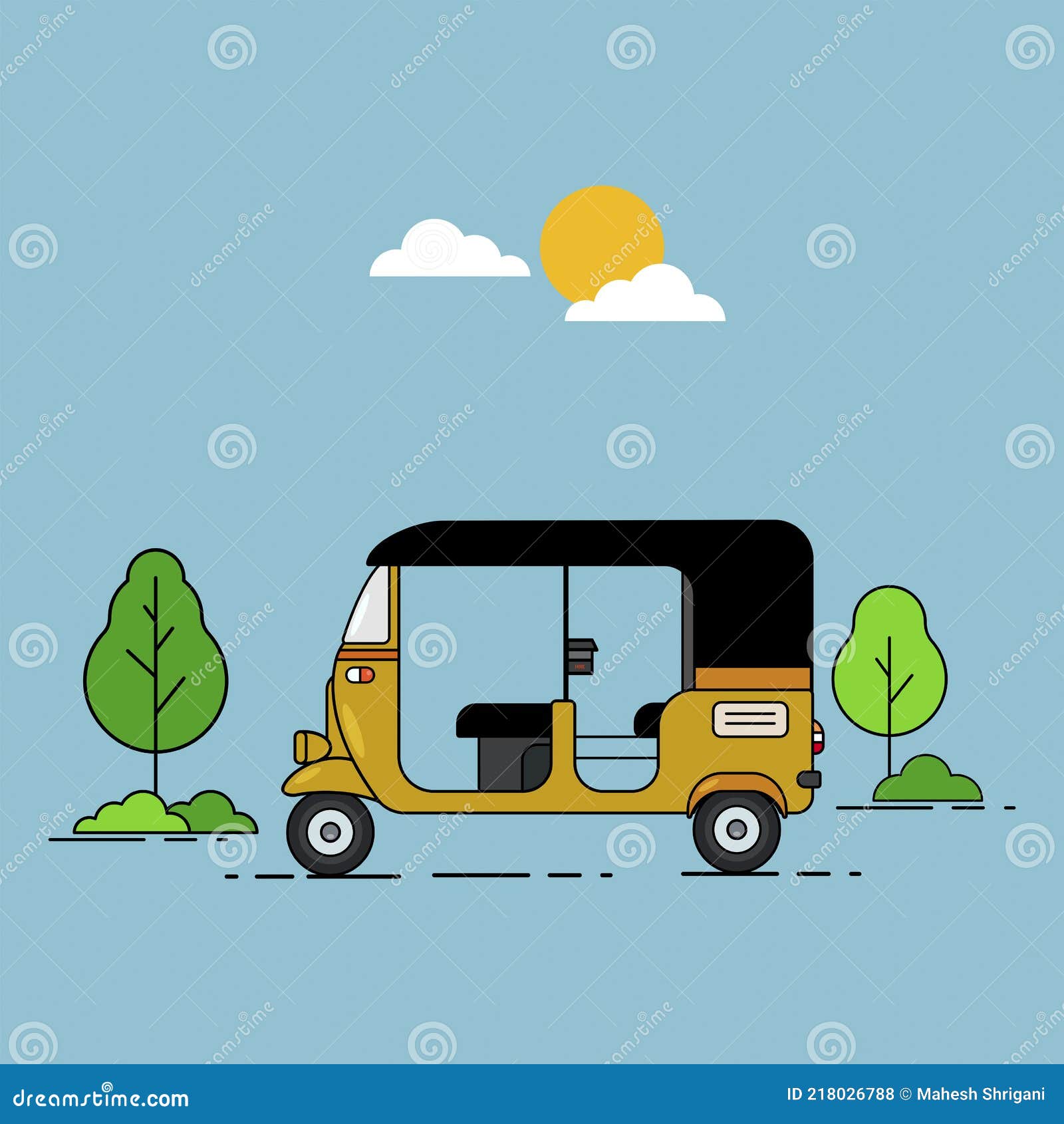 Three Wheeler Auto Rickshaw Isolated In Nature Vector Illustration ...