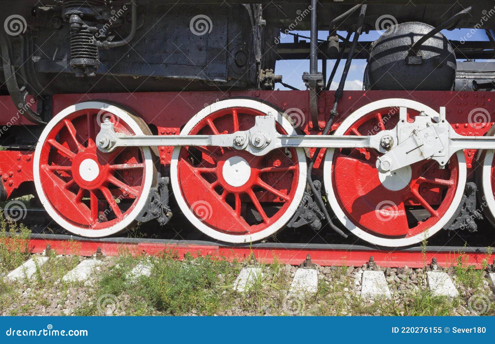 Three Wheels and Coupling Devices of a Big Old Steam Locomotive Stock ...