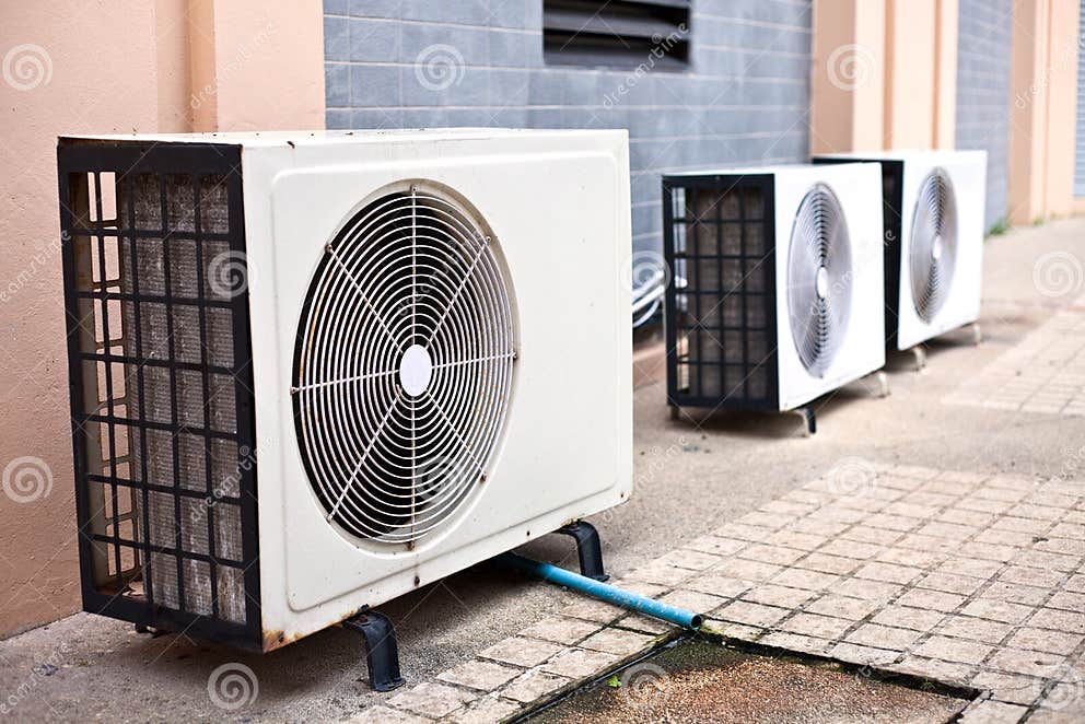 Three White Air Condition Box Stock Photo - Image of background, cool ...