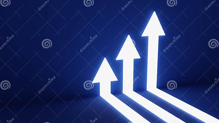 Three White Arrow Going Up, 3d Rendering Stock Illustration ...