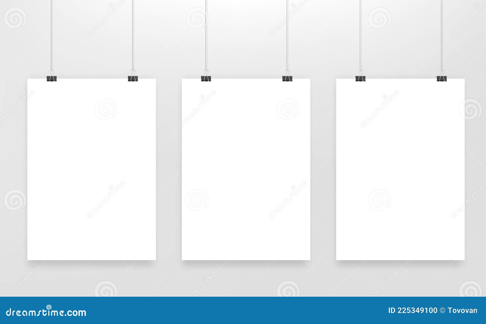 Three White Blank A4 Paper Lists Hanging on a Wall Stock Vector ...