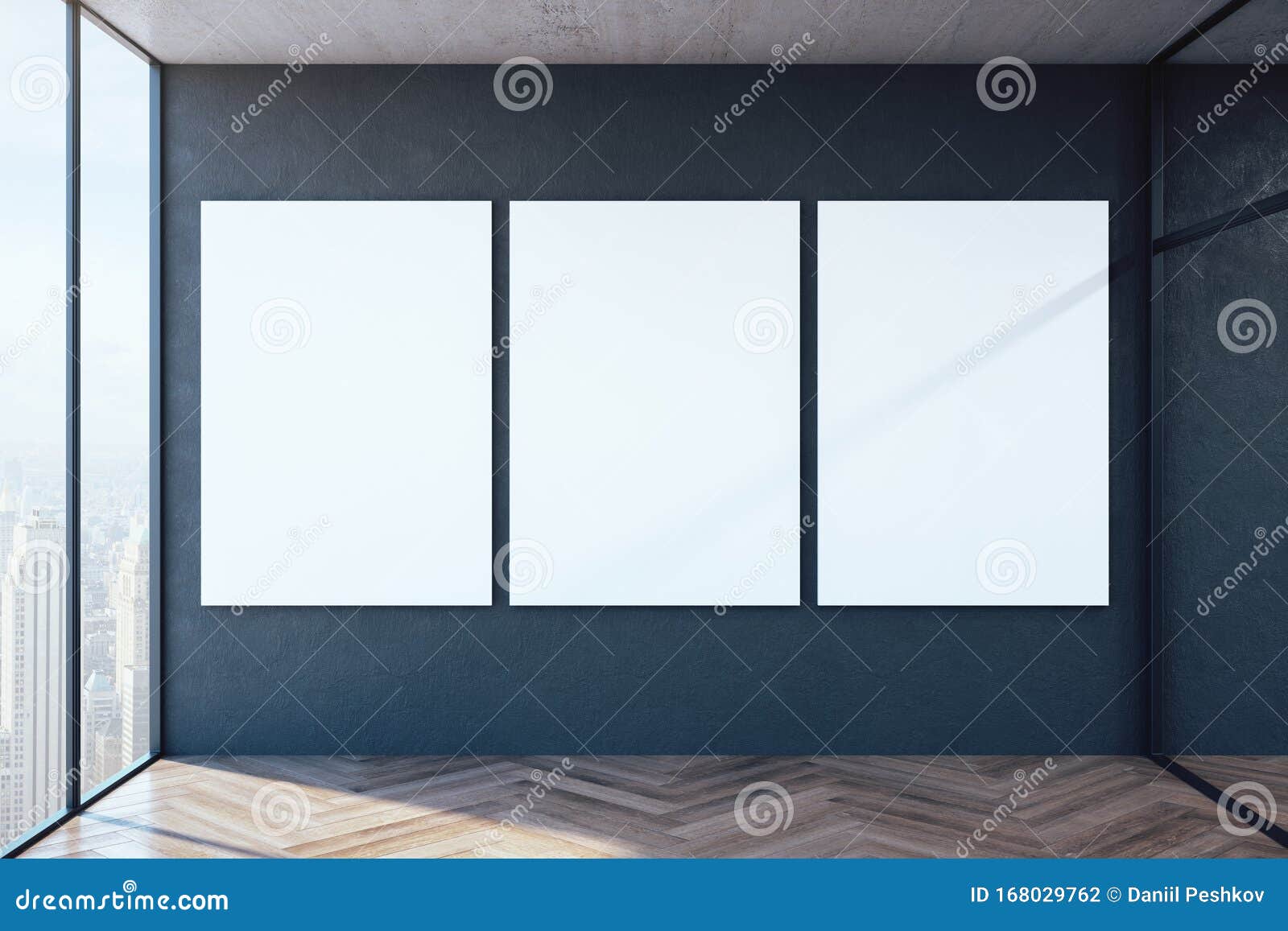 Three White Blank Poster on Wall Stock Illustration - Illustration of ...
