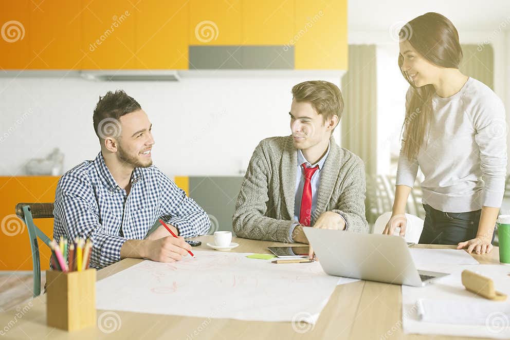 Three White Businessmen Working on Project Stock Photo - Image of ...