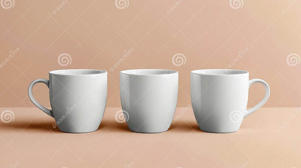 Three White Cups are Lined Up on a Table. Generative AI Stock ...