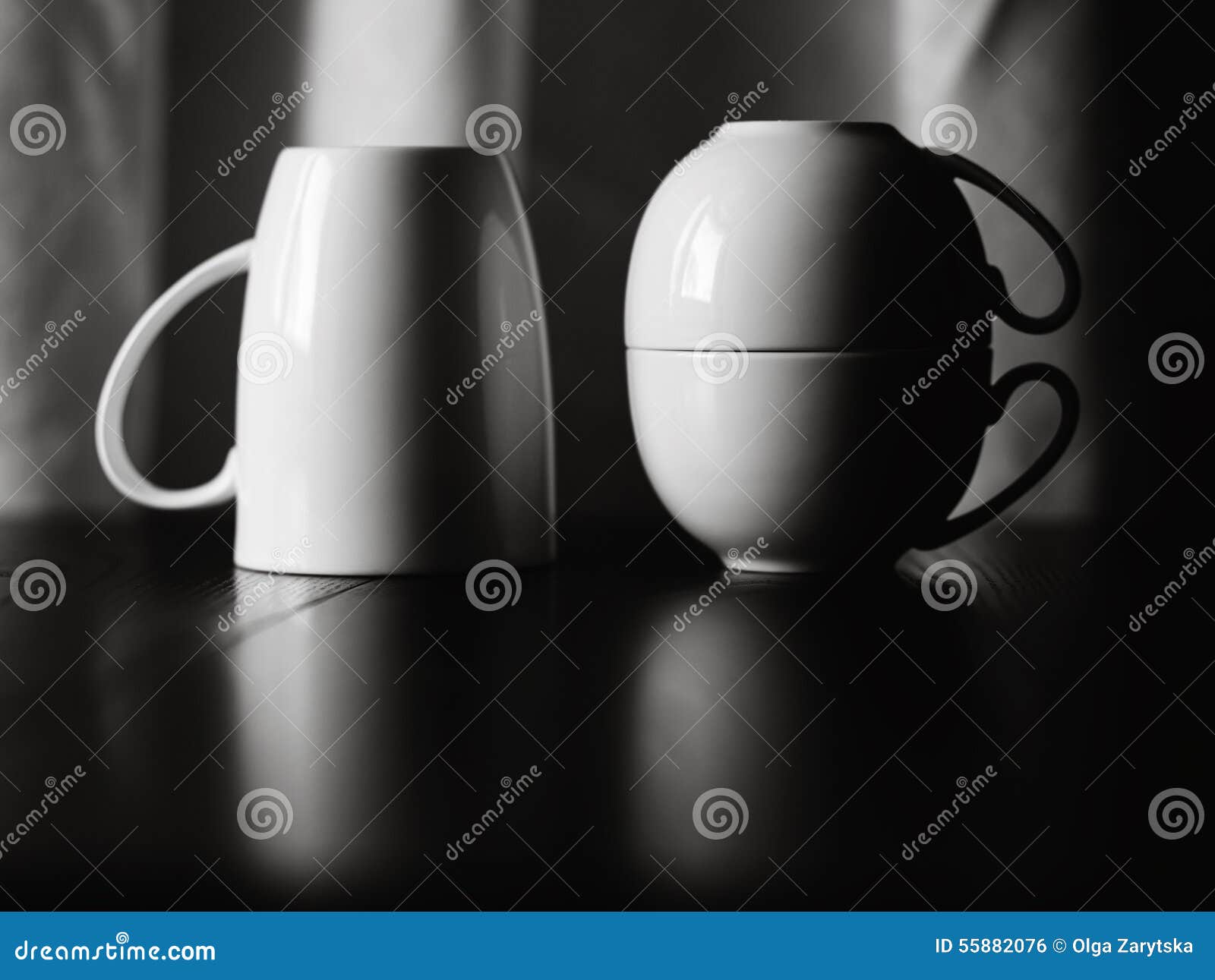 Three White Cups on the Table Stock Photo - Image of silence, kitchen ...