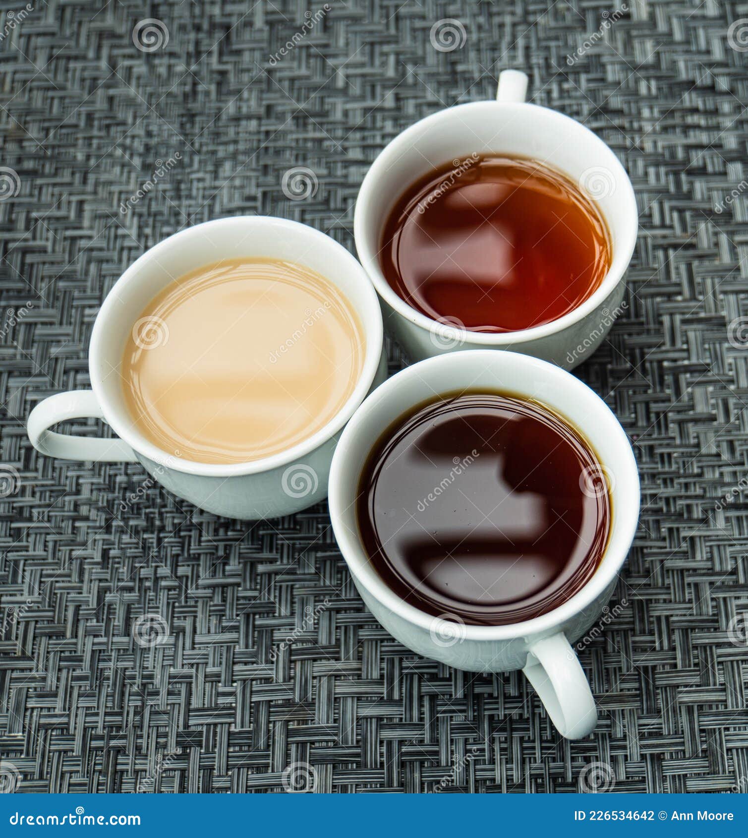 3 Cups of Tea: Weak, Strong or with Milk Stock Photo - Image of liquid ...