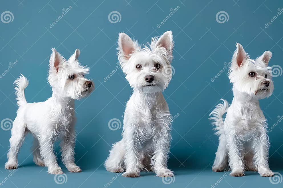 Three White Dogs Standing in Front of a Blue Background. Generative AI ...