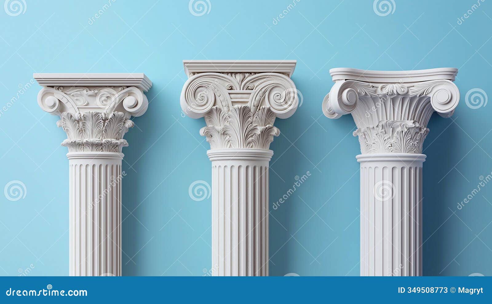Three White Ionic Columns Featuring Elaborate Decorative Carvings at ...