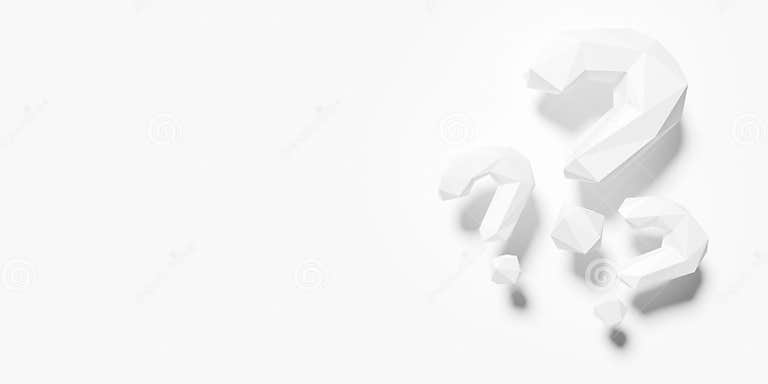 Three White Low-poly Polygonal Question Marks on White Background, Idea ...
