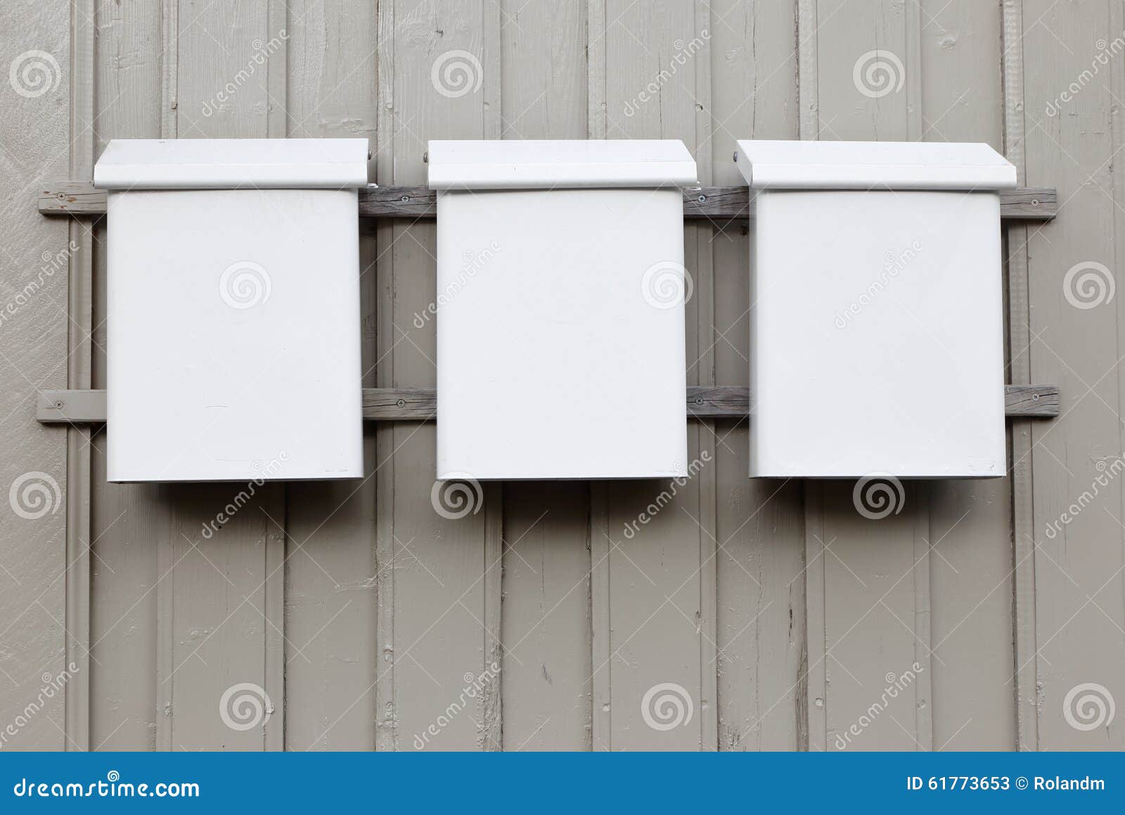 Three white mailboxes stock image. Image of wood, order - 61773653