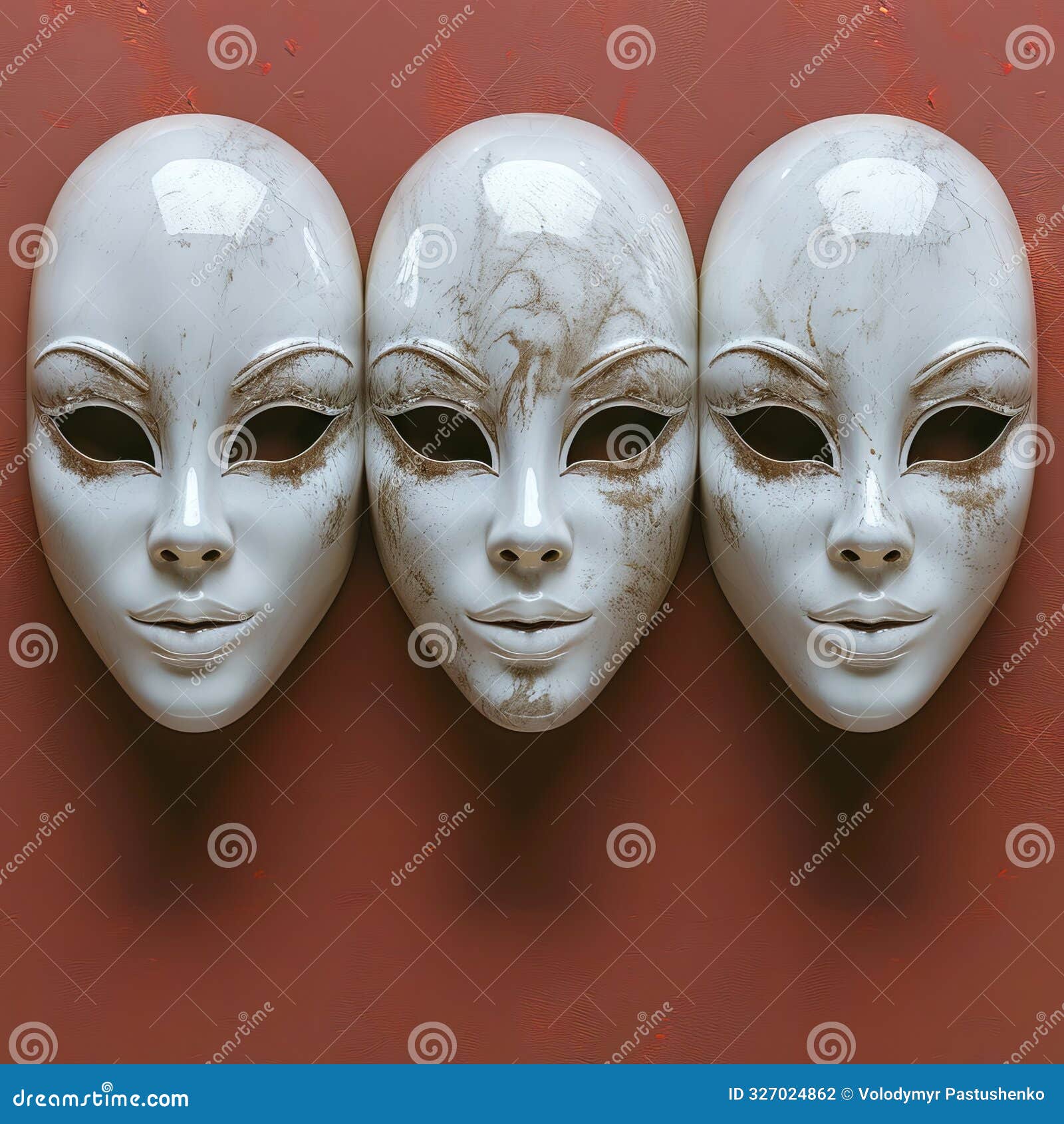 Three White Masks on a Red Background Stock Photo - Image of generated ...