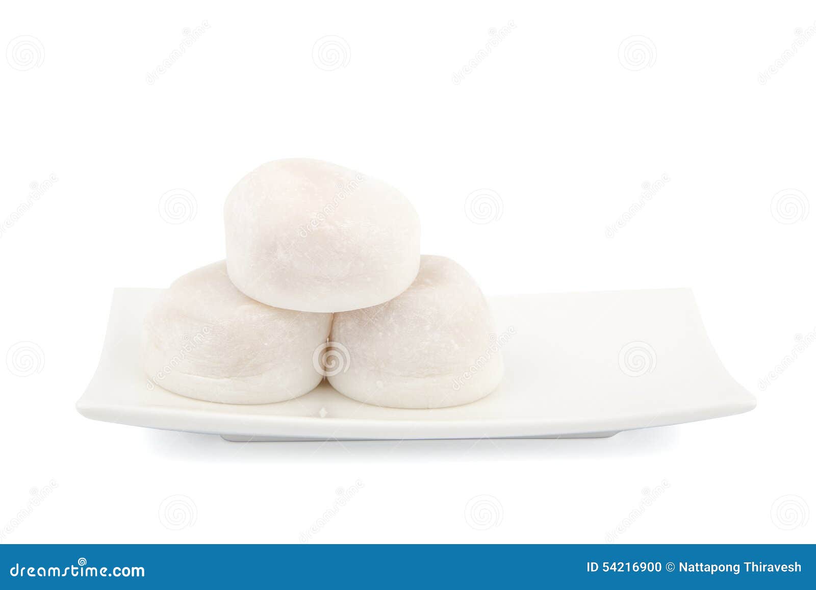 Three White Mochi on White Plate Stock Photo - Image of gift, ceremony ...