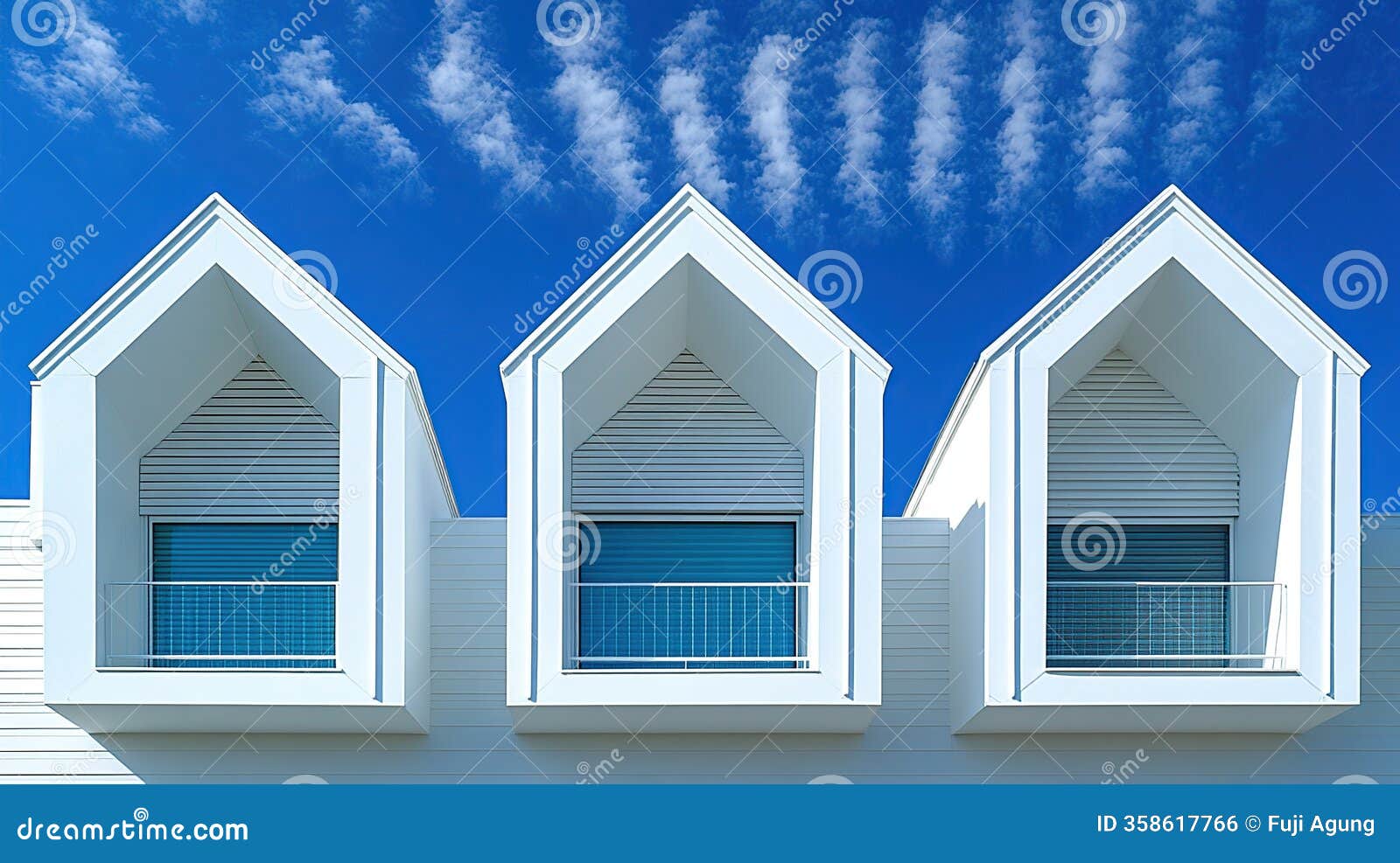 Three White Modern Windows, Blue Sky, Clouds, Building Facade ...