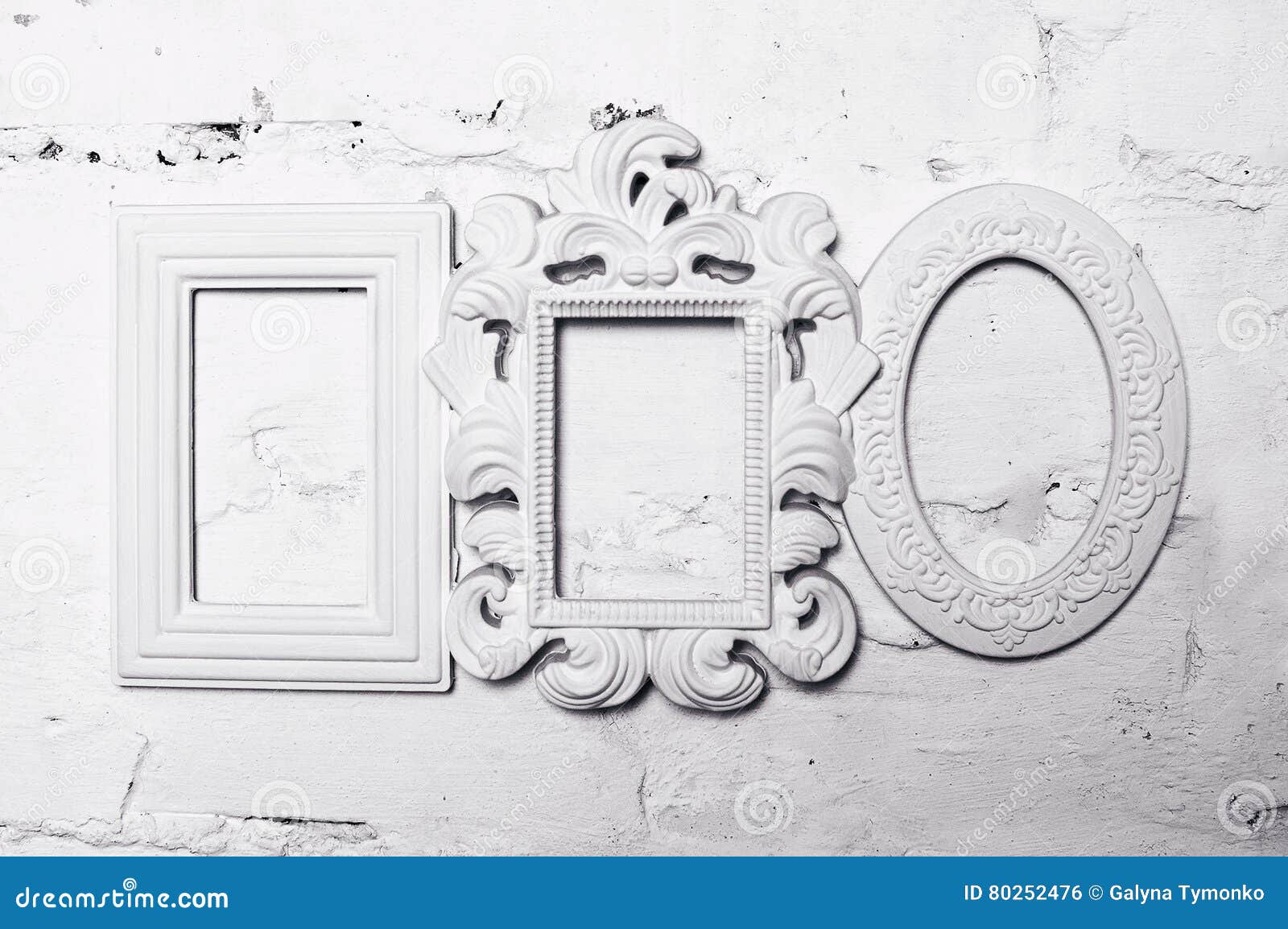 Three White Plaster Frames for Pictures on the Wall Stock Photo - Image ...