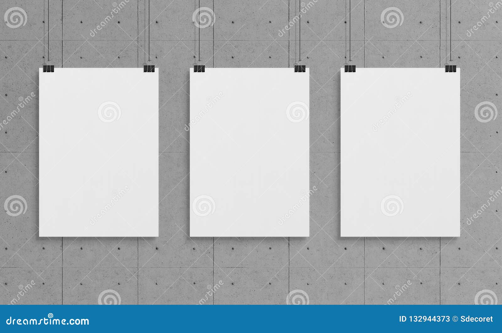 Three White Poster Hanging Mockup 3d Rendering Stock Illustration ...