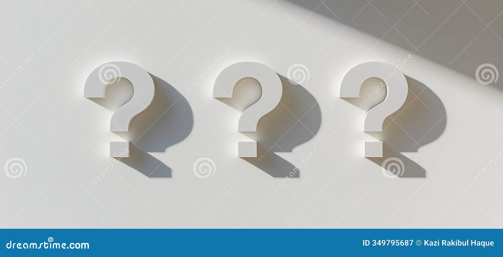Three White Question Marks Casting Shadows on a Minimalistic Wall ...