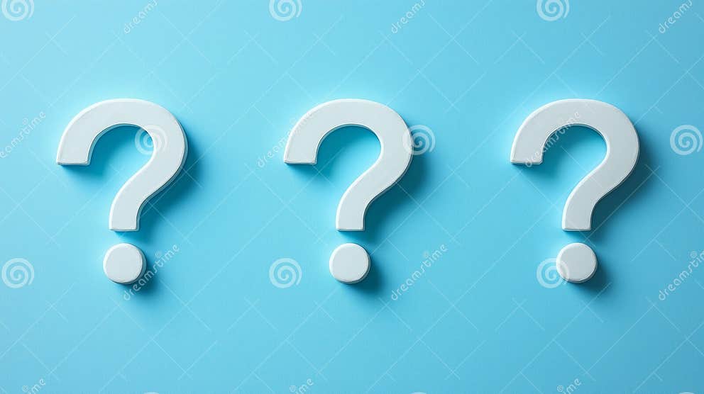Three White Question Marks on a Light Blue Background, Symbolizing ...