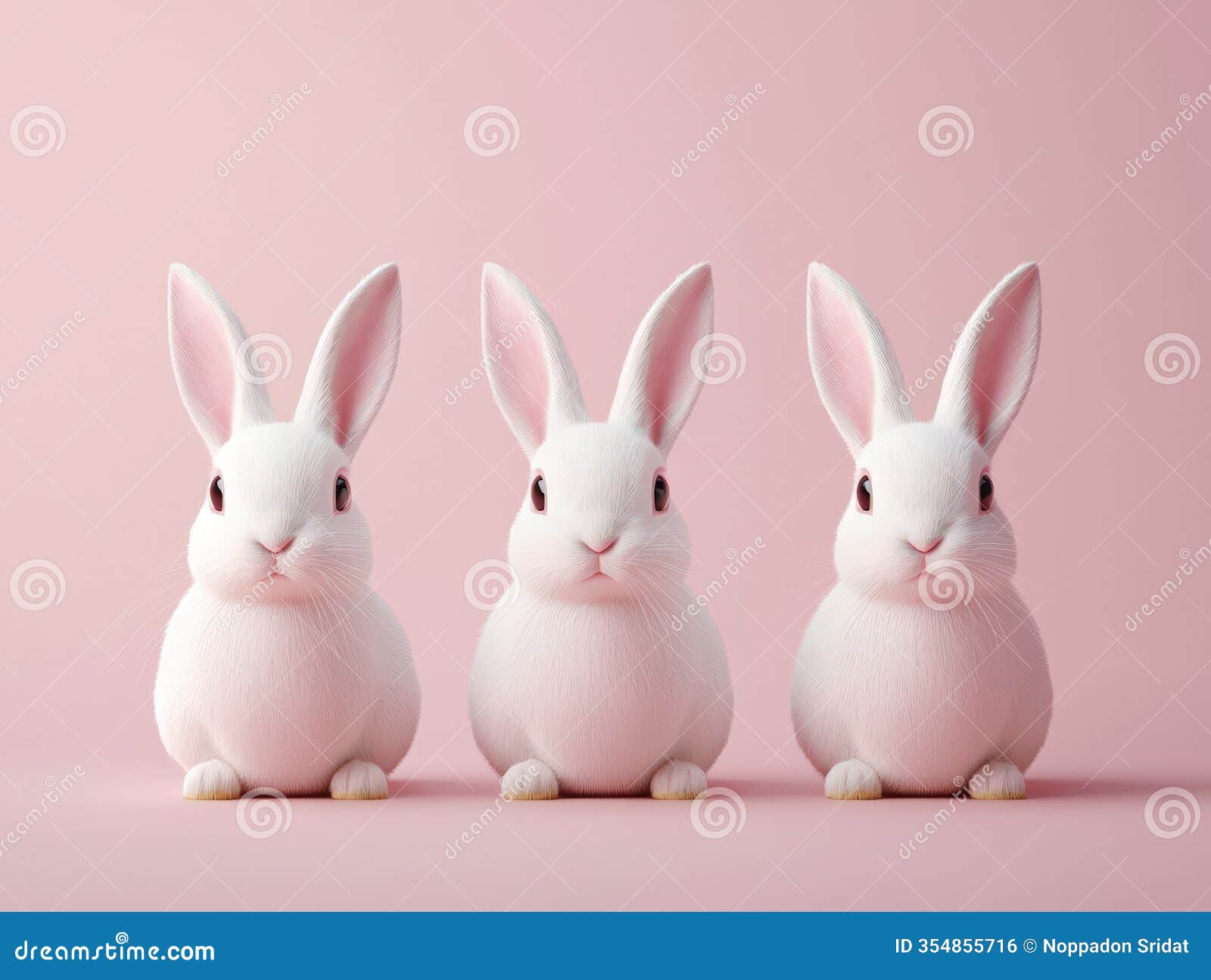 Three White Rabbits Sitting on a Pink Surface with Soft Lighting and ...