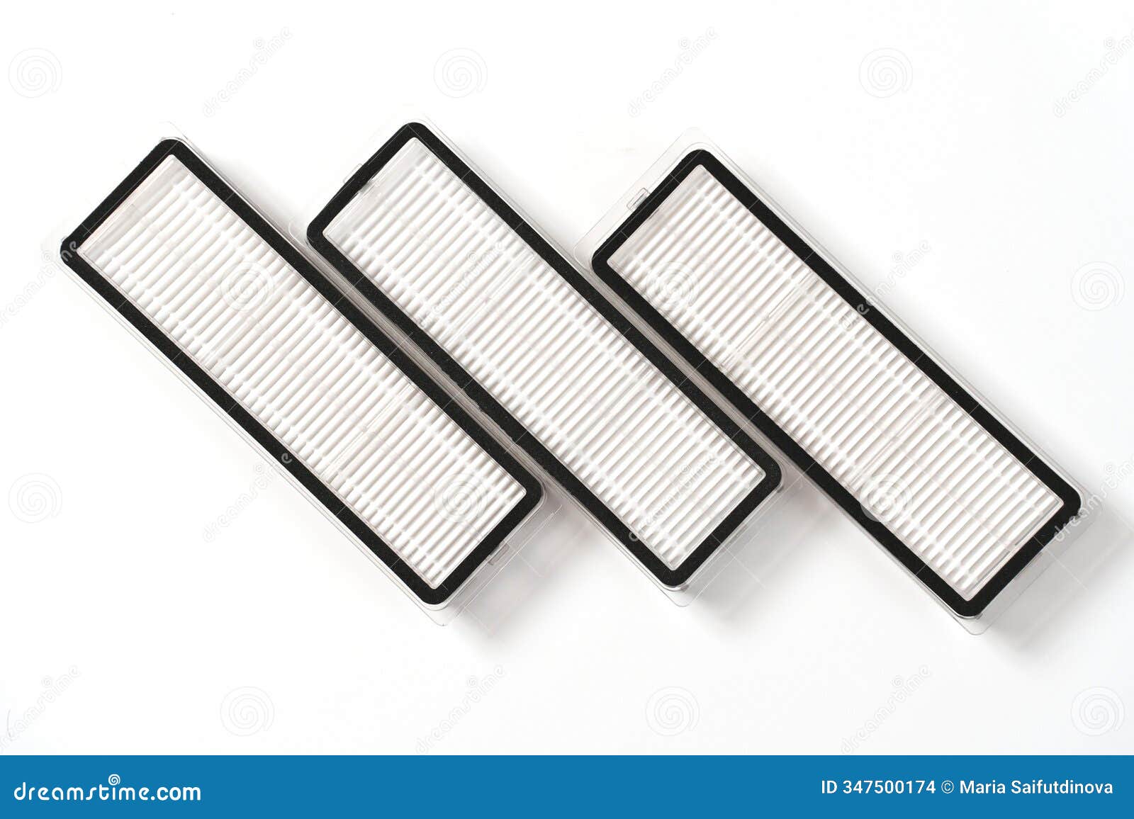 Three White Rectangular HEPA Filters with Black Borders, Arranged on a ...