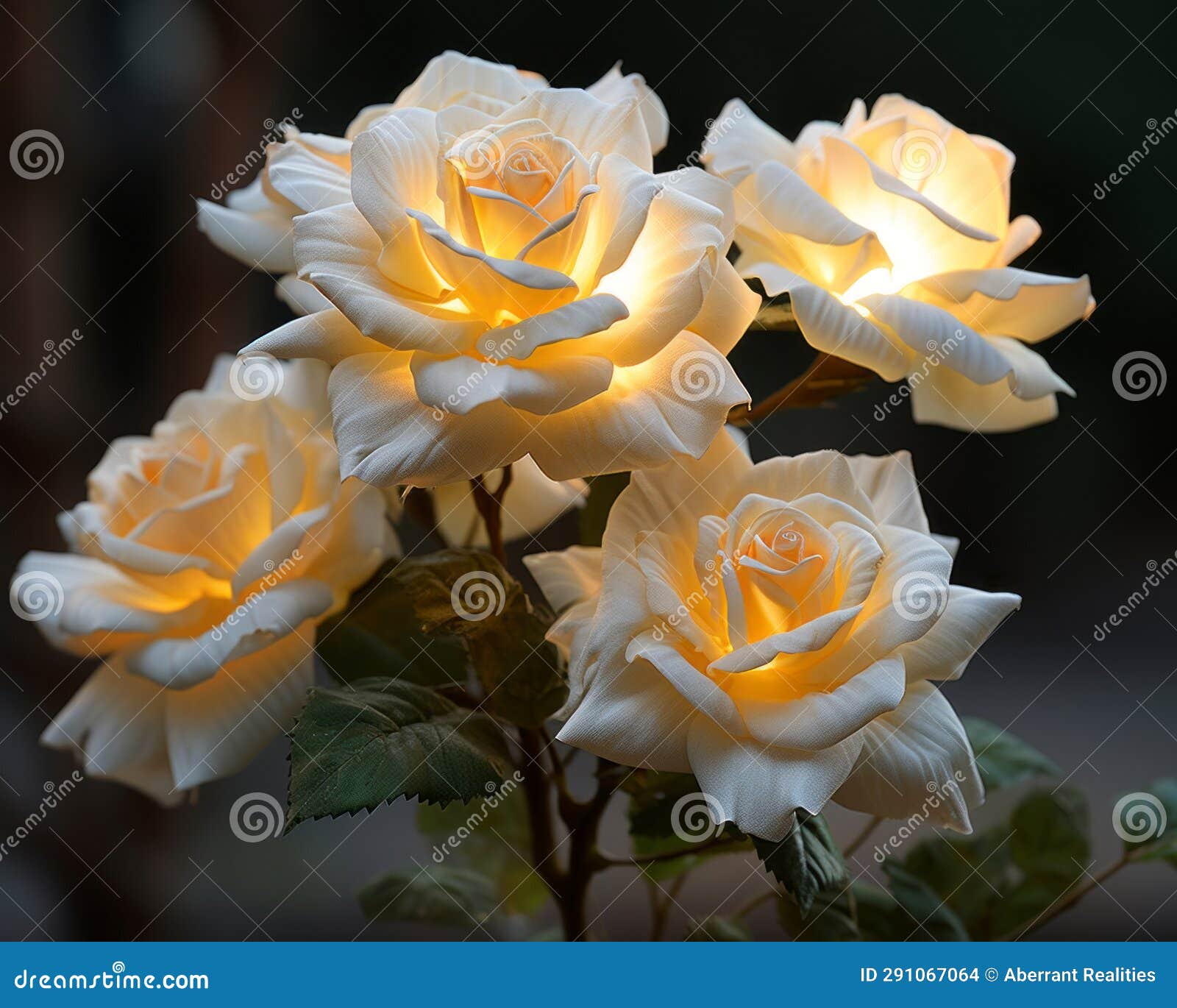 Three White Roses are Lit Up in the Dark Stock Illustration ...
