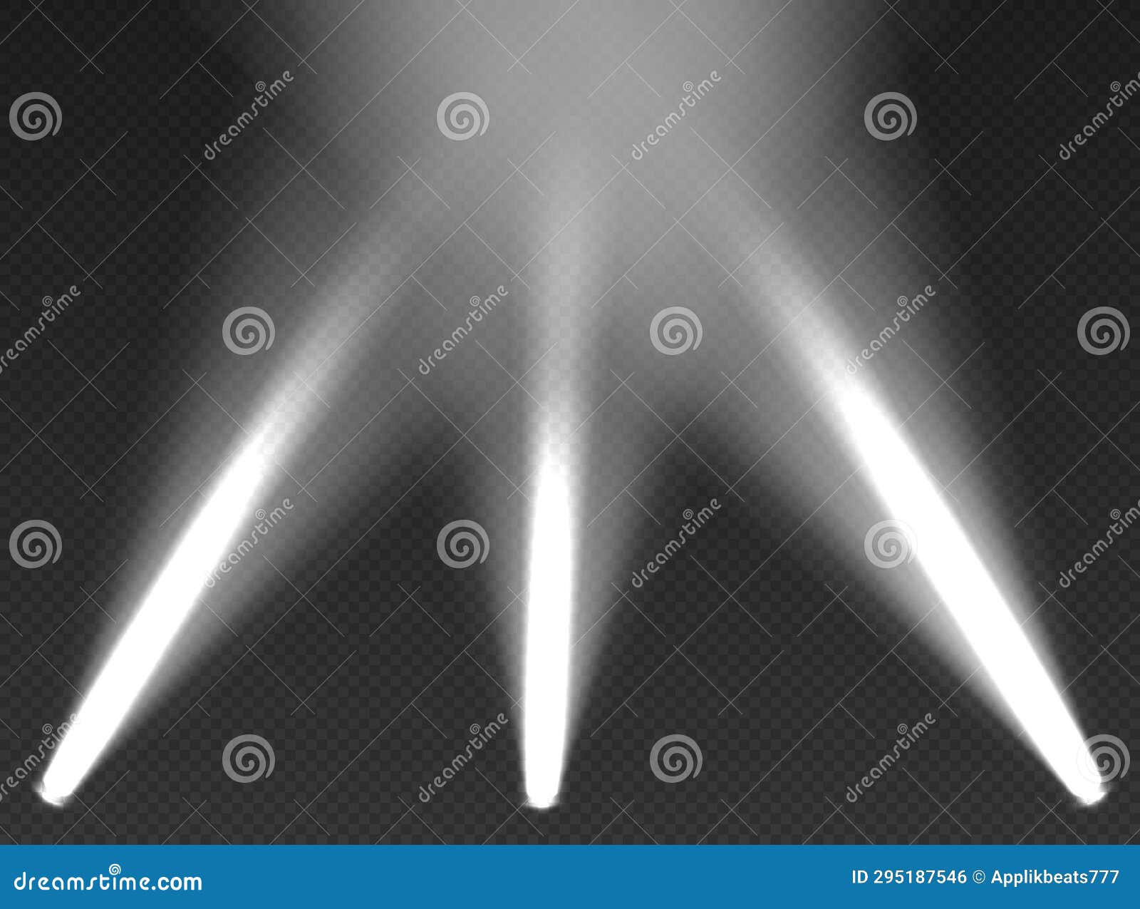 Three White Searchlights in the Air. Cone Lights from Bottom with ...