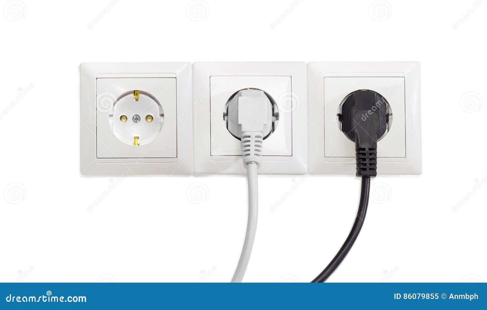 Three White Socket Outlet with Two Connected Corresponding Power Stock ...